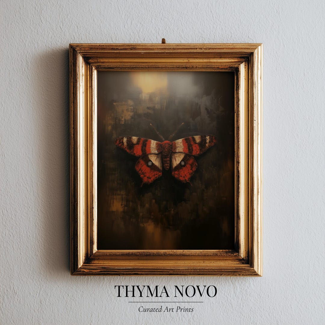 Moody Rust Red Moth Painting - Printable Dark Vintage Nature Art ...