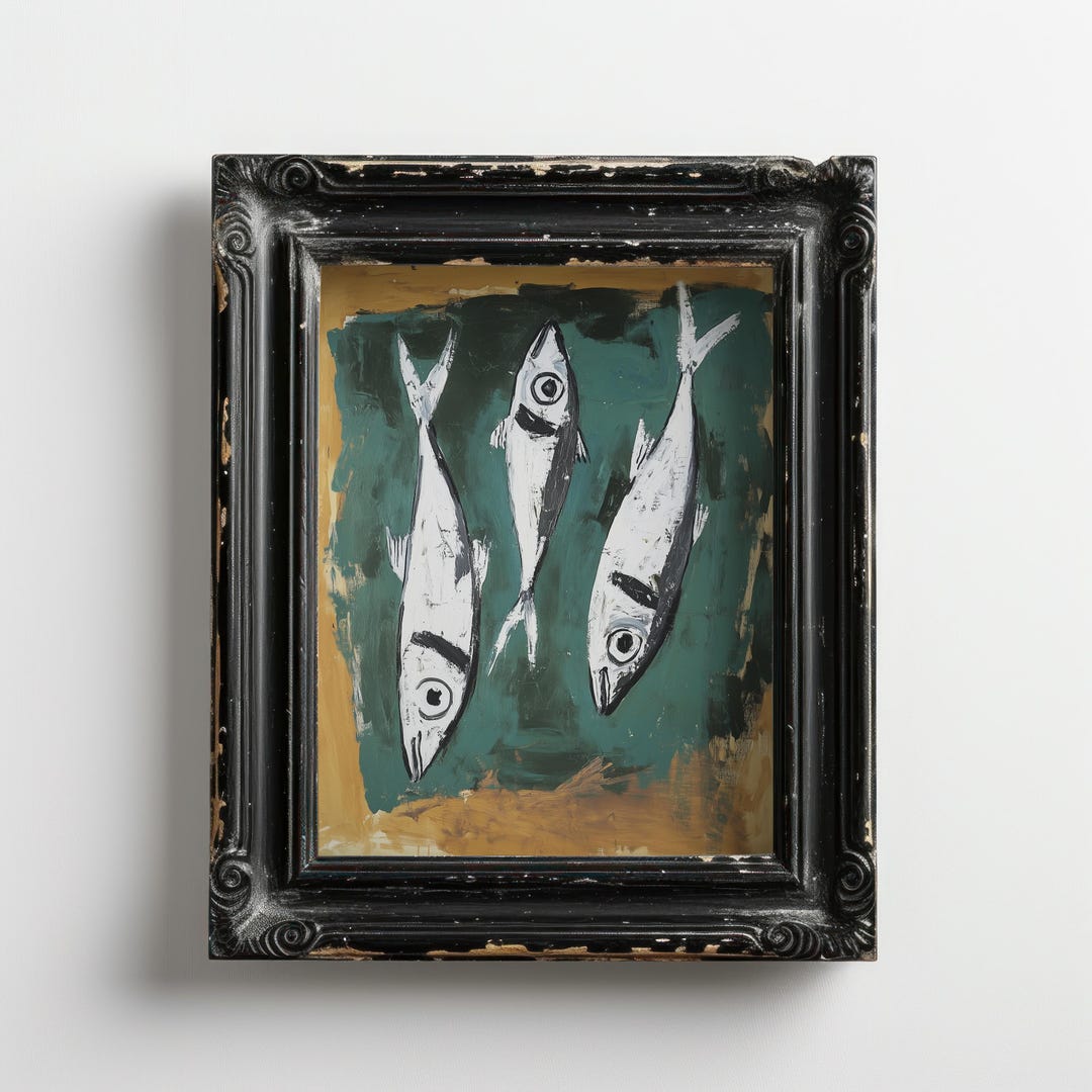 Sardines Painting, Fish Still Life, Beachy Wall Art, Sardines Kitchen ...
