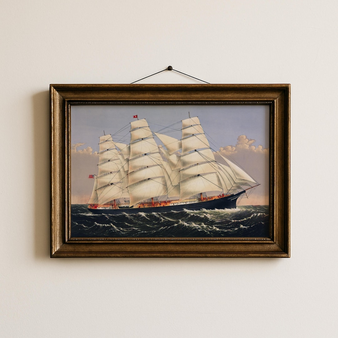 Nautical Clipper Ship Wall Art - Vintage Coastal Sailing Print ...