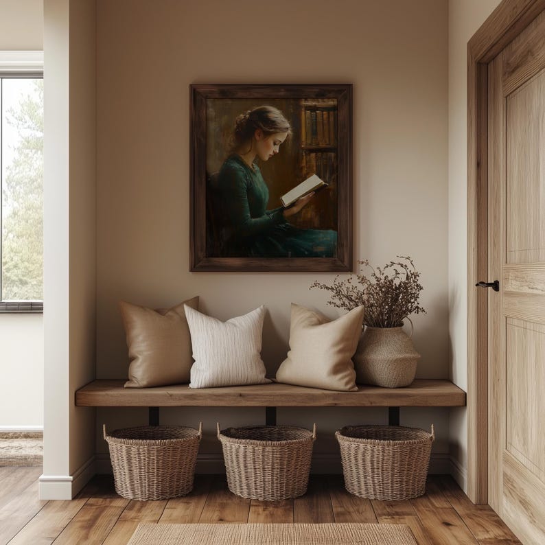 Vintage Moody Reading Woman Print, Dark Academia, Romantic Cottagecore ...
