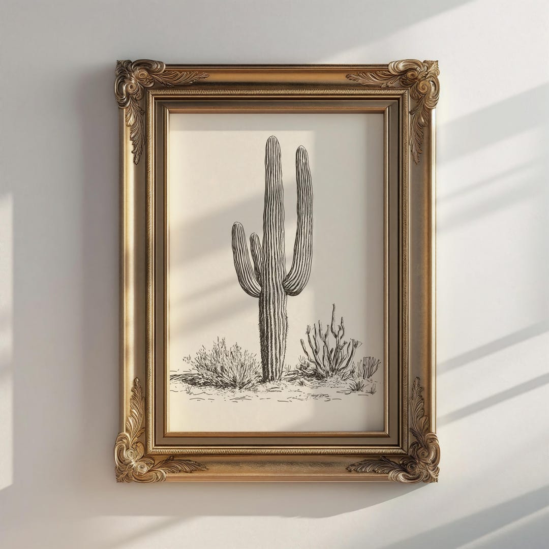Printable Saguaro Cactus Drawing, Vintage Southwestern Botanical Art ...