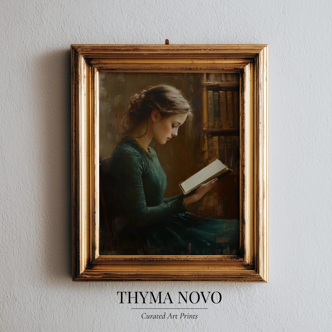 Vintage Moody Reading Woman Portrait - Literary 19th Century Art ...