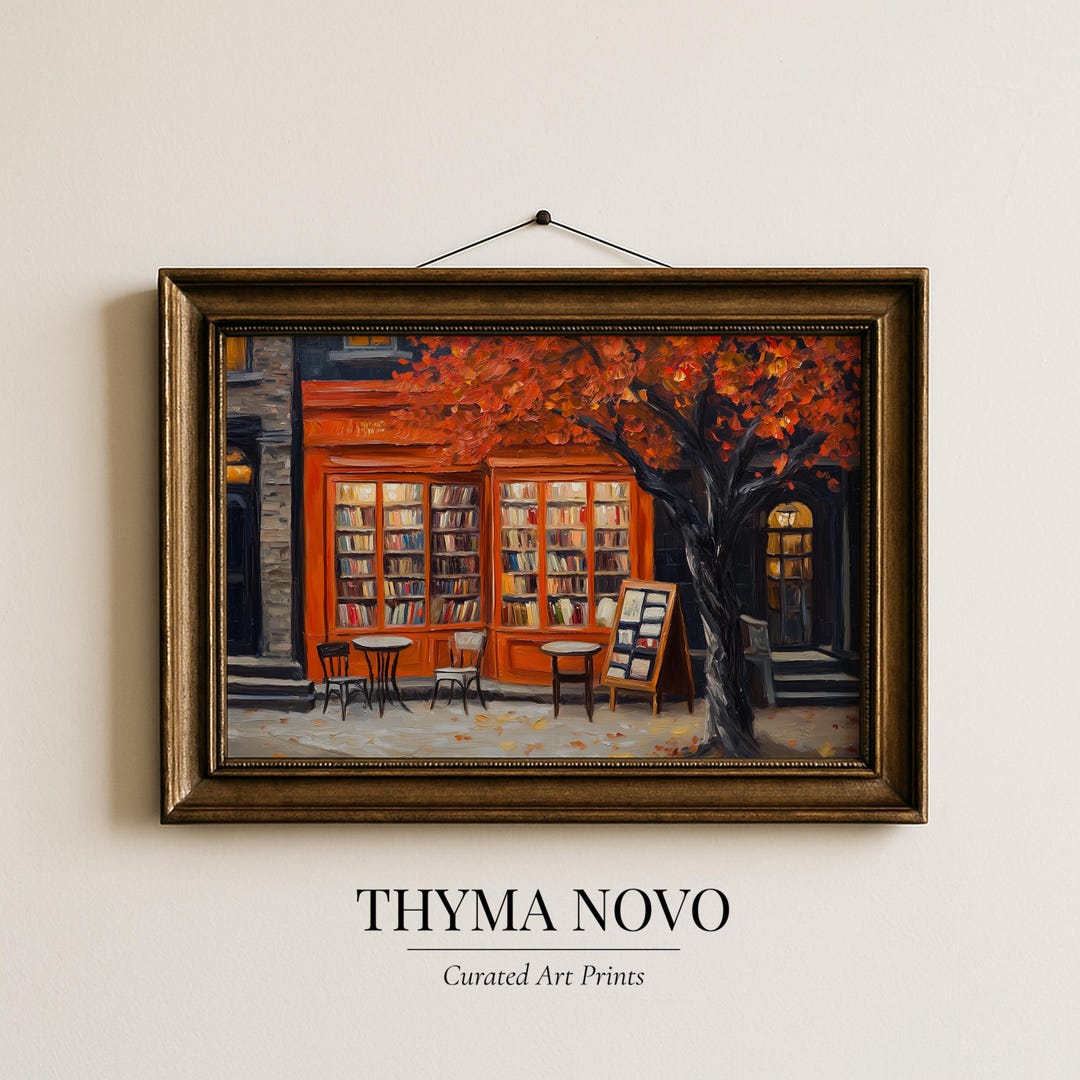 Autumn Bookshop Scene Painting - Cozy Cottagecore Storefront With ...