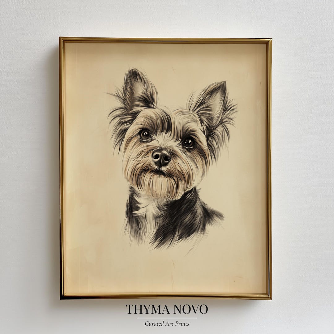 Vintage-inspired Yorkie Dog Portrait - Neutral Pet Sketch Art, Cute ...