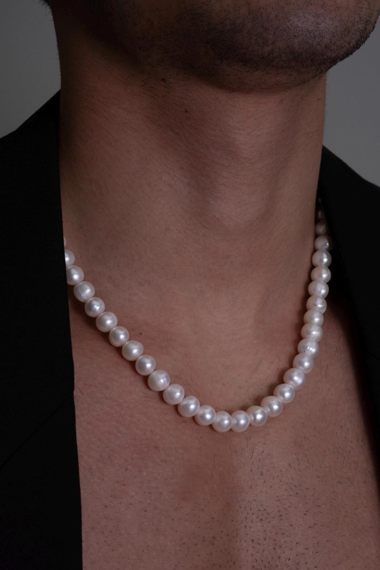 Freshwater Pearl Necklace for Men: 9mm Sterling Silver Chain - Etsy