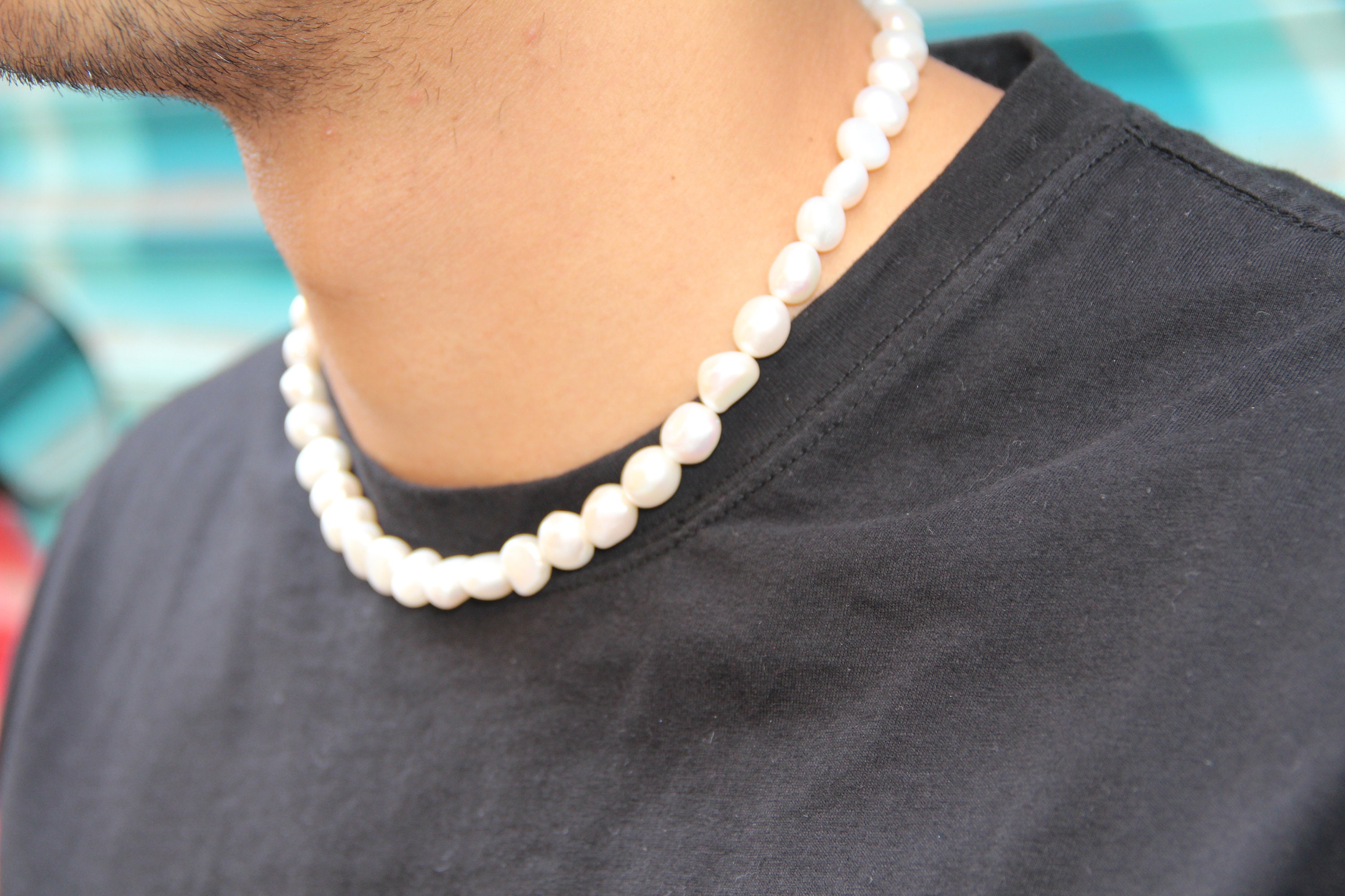 Freshwater Pearl Necklace, Pearl Necklace Men, Modern Pearl Necklace, Masculine Chain, Natural ...