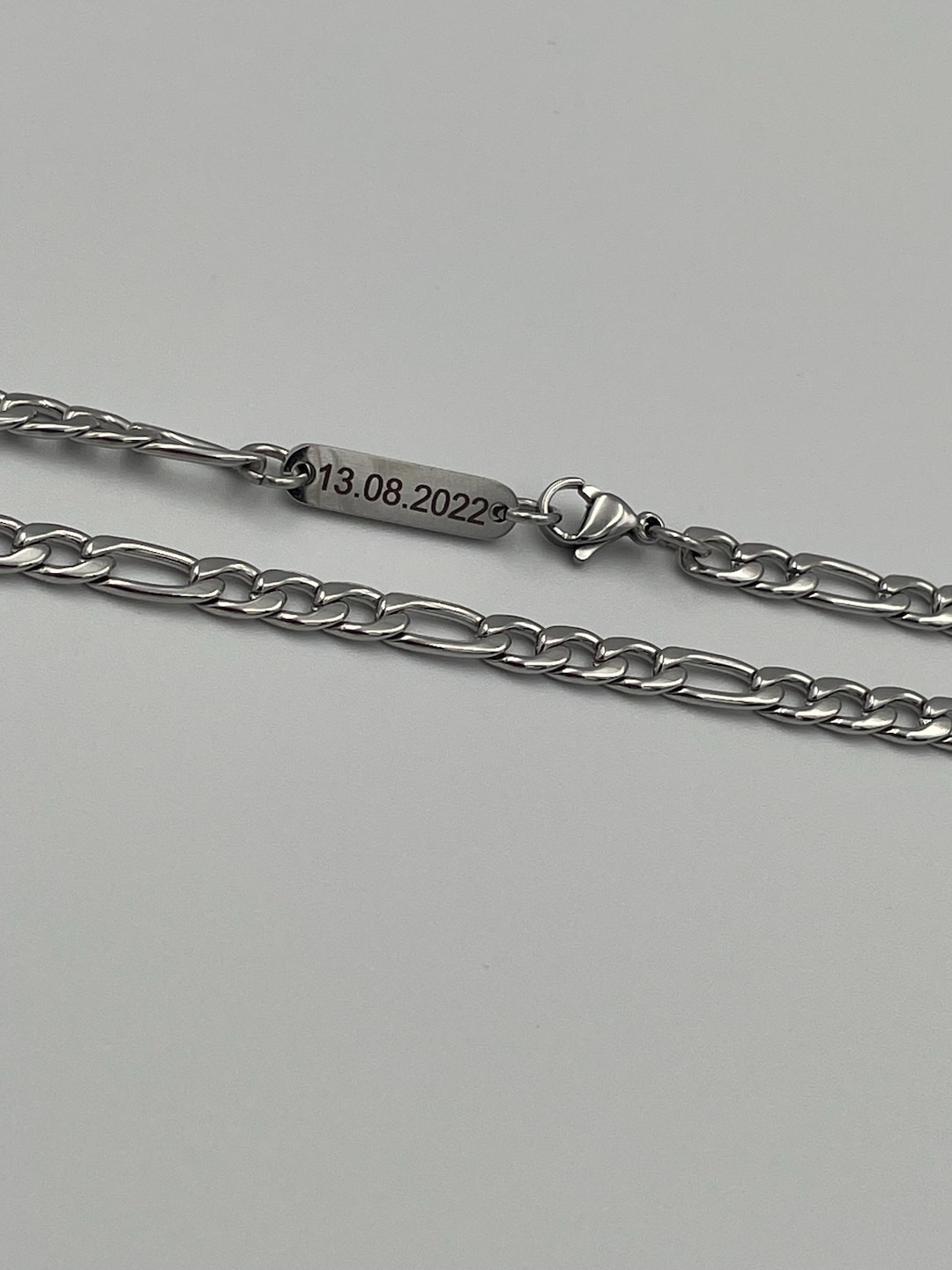 Silver Personalized Chain Necklace, Custom Name Jewelry, Curb, Figaro ...