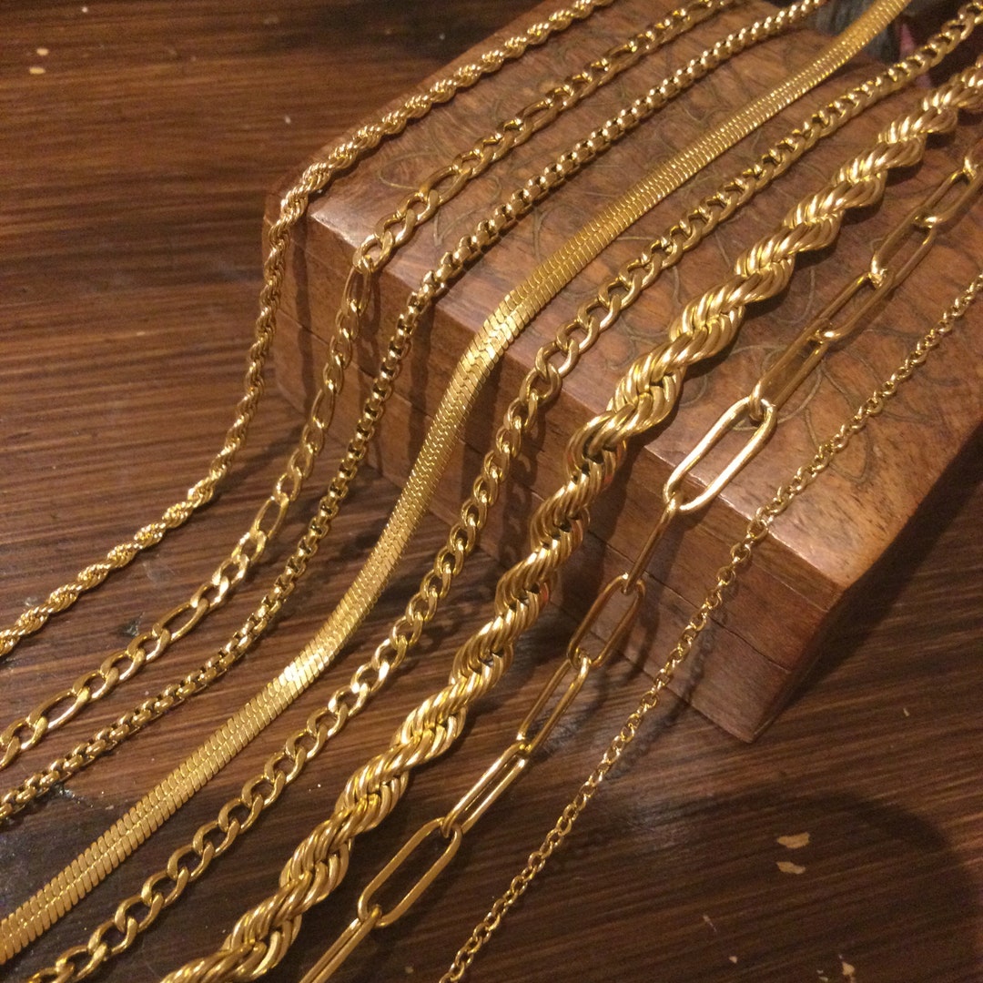 18K Gold Filled Chain Necklace,figaro,rope,paperclip Chain,herringbone ...
