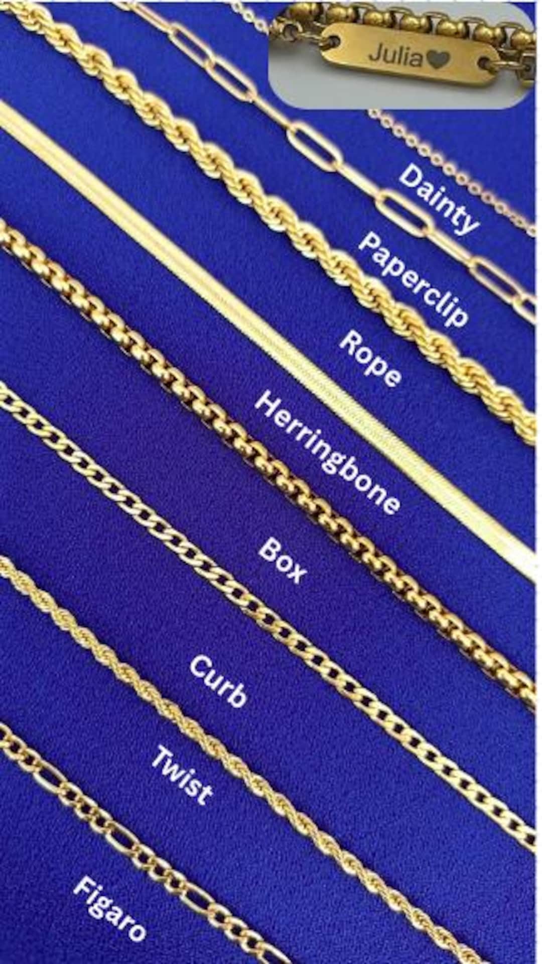 18K Gold Filled Chain Necklace:curb, Figaro, Rope, Paperclip ...