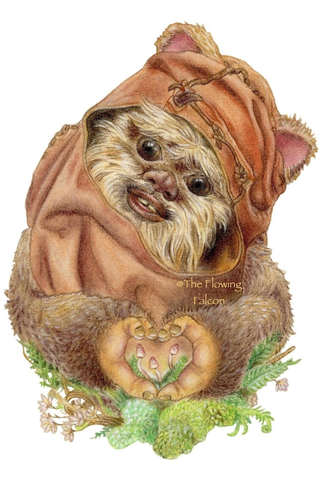 Wicket the Ewok Art, Cute Star Wars Creature, 5x7 Giclee Art Print ...
