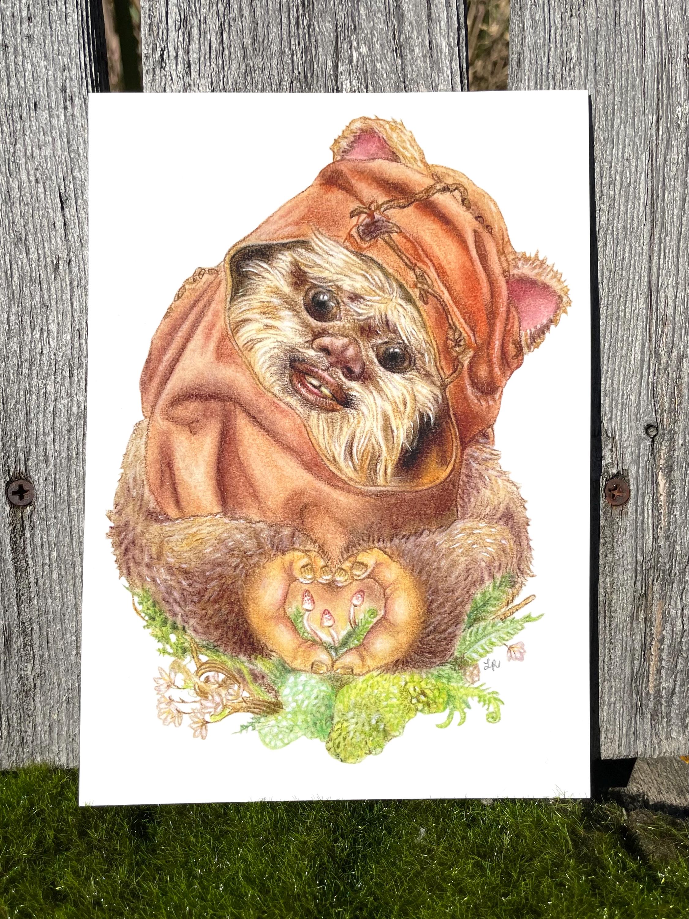 Wicket the Ewok Art, Cute Star Wars Creature, 5x7 Giclee Art Print ...