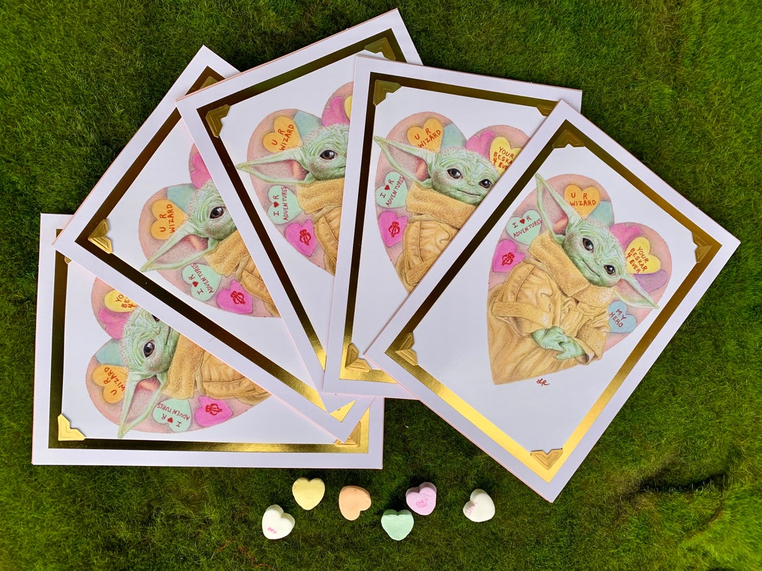 Valentine Baby Yoda Cards With Removable Mini Print 5 Pack, Grogu ...