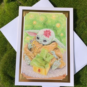 Christmas Baby Yoda Card With Removable Mini Print, Grogu Christmas ...