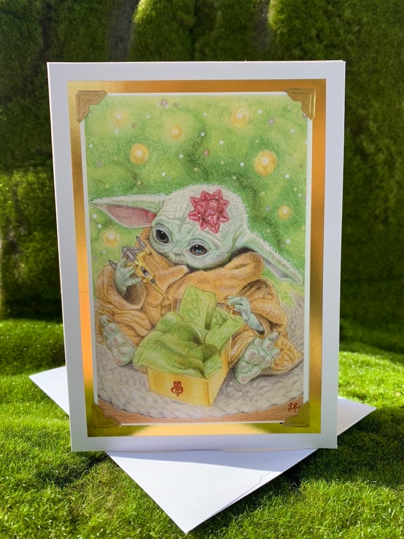 Christmas Baby Yoda Card With Removable Mini Print, Grogu Christmas ...