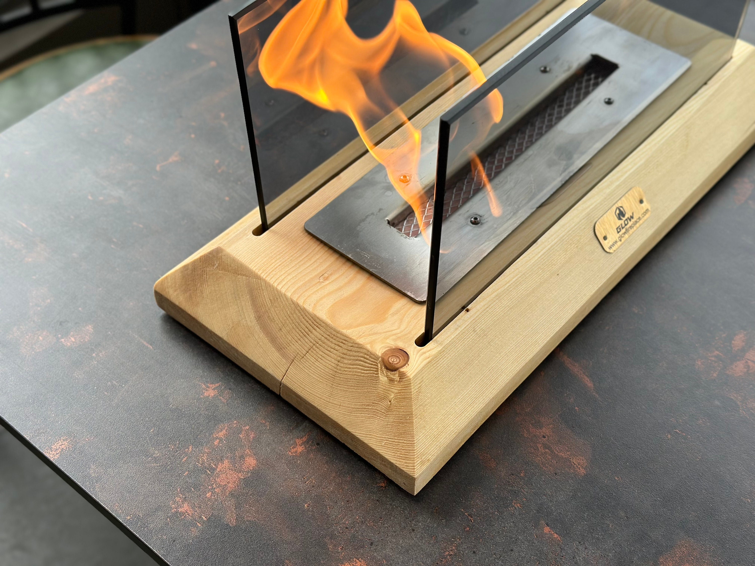 Pine Wood Tabletop Fireplace, Smokeless Odorless Portable Firepit ...