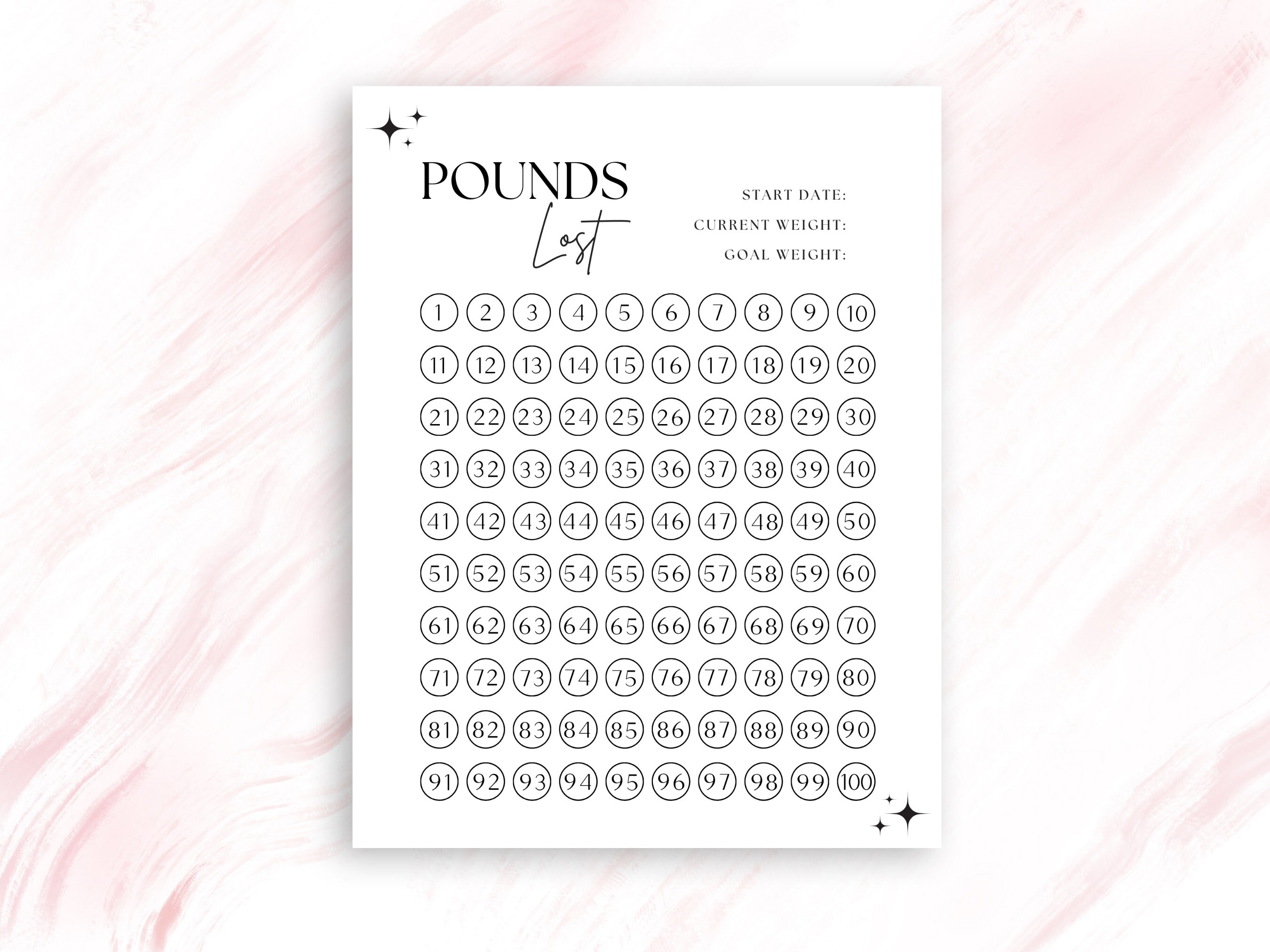 Printable Weight Loss Tracker, 100lbs, Pounds Lost Tracker, Weight ...