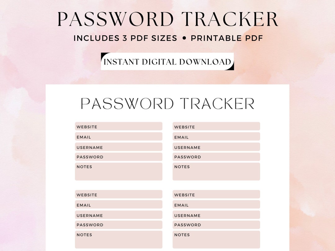 Printable Password Tracker, Password Tracker Printable, Digital ...