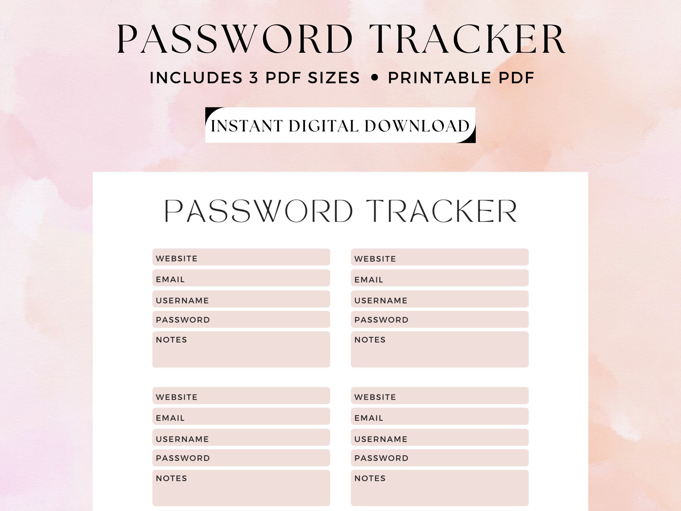 Printable Password Tracker, Password Tracker Printable, Digital ...