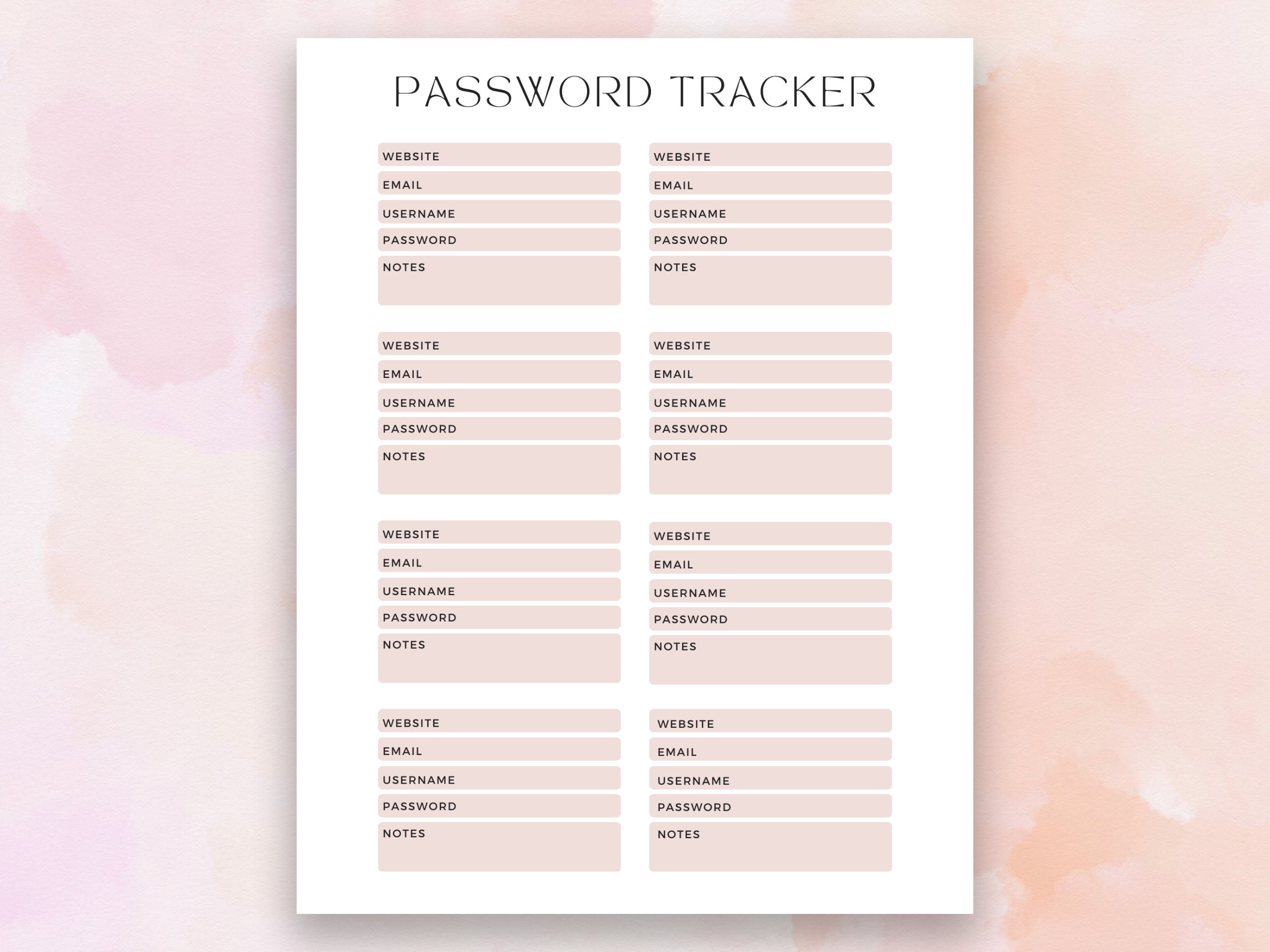 Printable Password Tracker, Password Tracker Printable, Digital ...