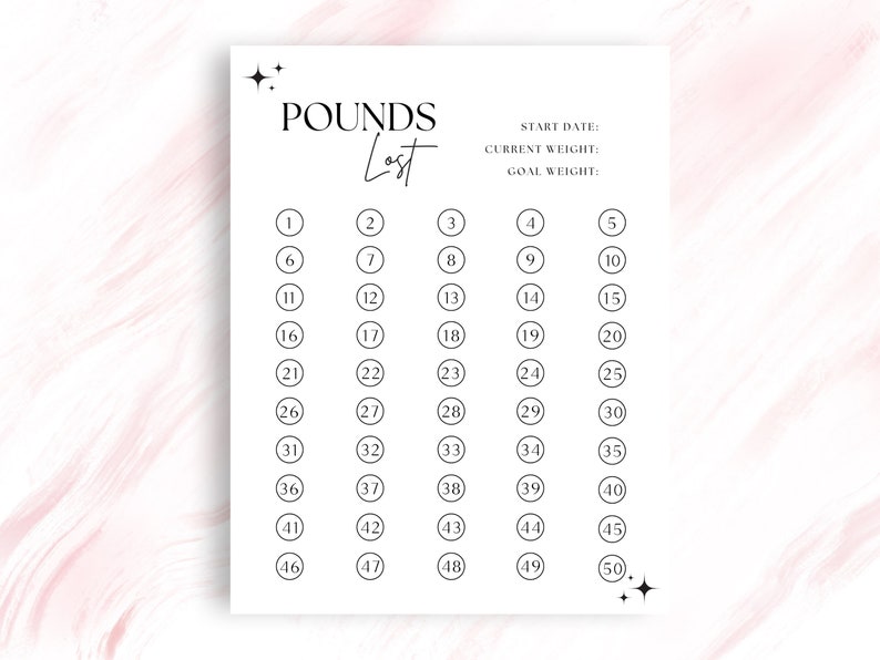 Printable Weight Loss Tracker, 50lbs, Pounds Lost Tracker, Weight ...