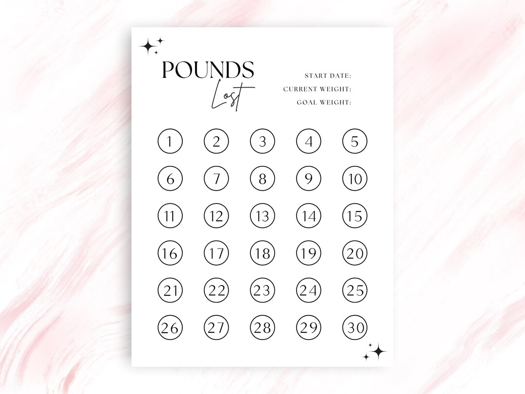 Printable Weight Loss Tracker, 30lbs, Pounds Lost Tracker, Weight ...