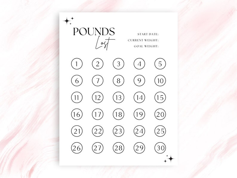 Printable Weight Loss Tracker, 30lbs, Pounds Lost Tracker, Weight ...