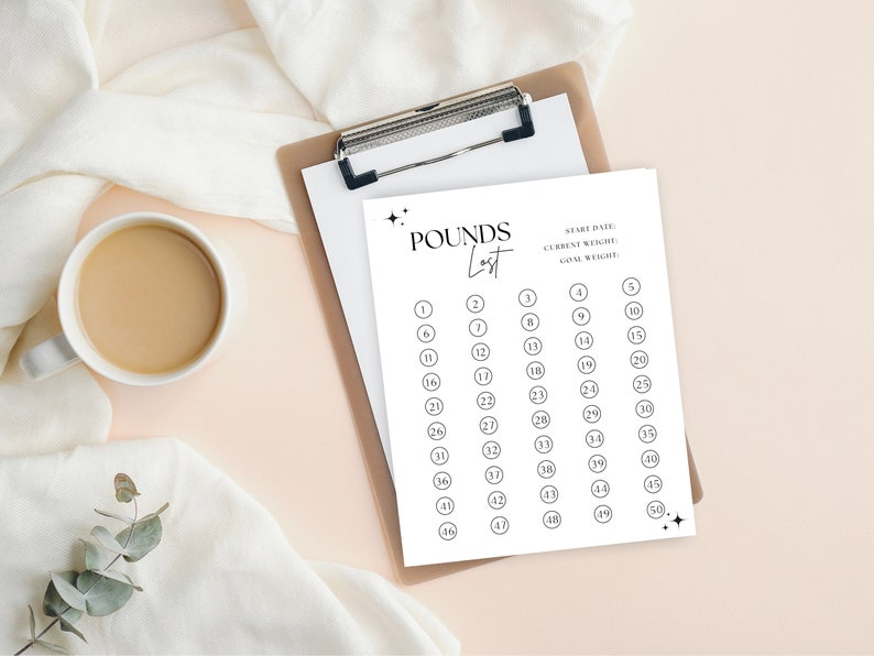 Printable Weight Loss Tracker, 50lbs, Pounds Lost Tracker, Weight ...