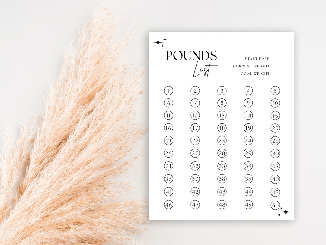 Printable Weight Loss Tracker, 50lbs, Pounds Lost Tracker, Weight ...