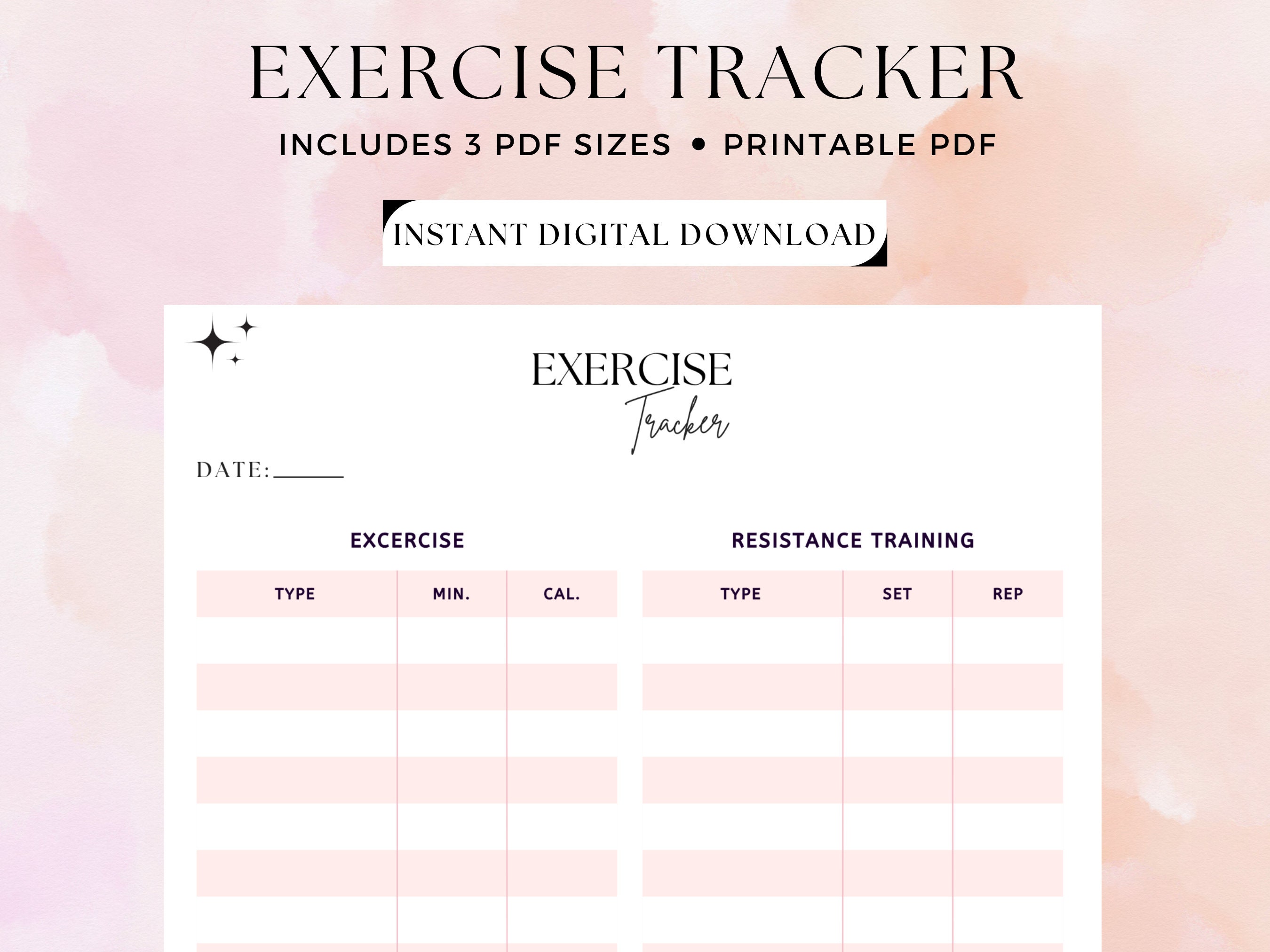 Exercise Tracker, Printable Exercise Tracker, Printable Weight Loss ...