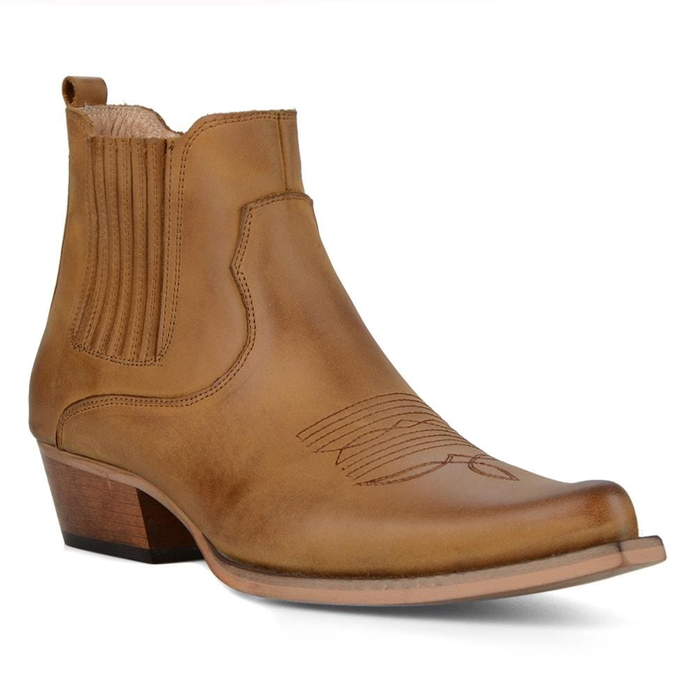 Footcourt Men Cowboy Ankle Boots Tan Genuine Leather Western Ankle ...