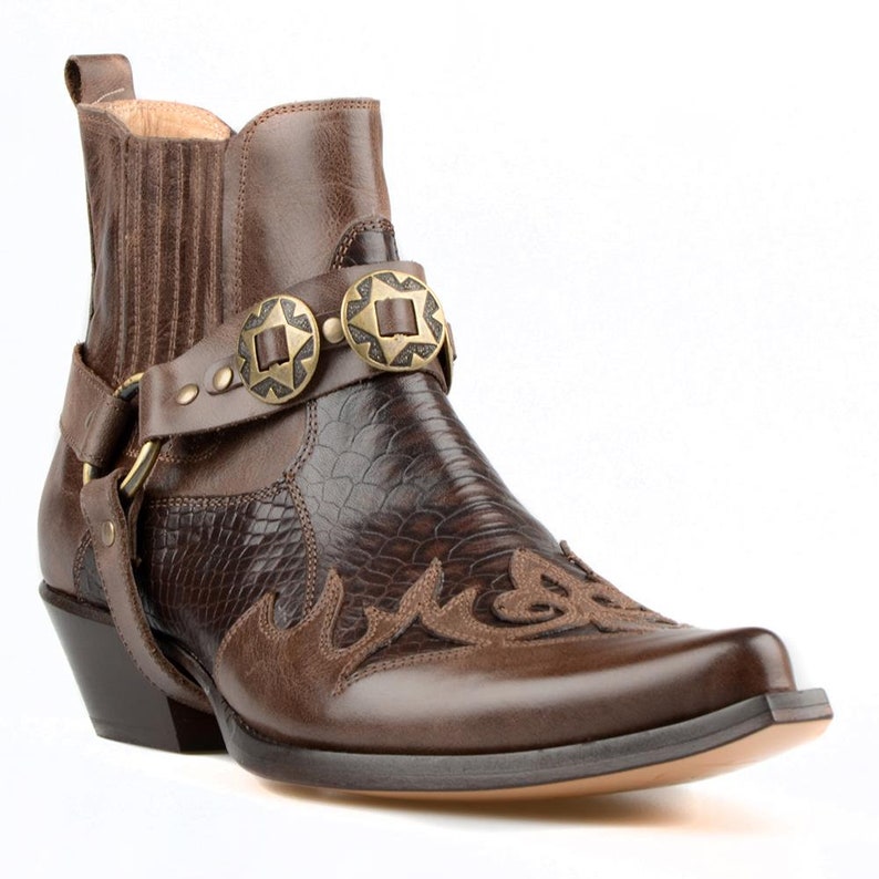 Footcourt New Brown Cowboy Boots for Men Real Leather Western Ankle ...