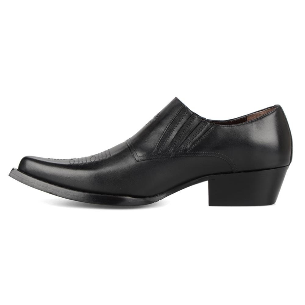Footcourt- Black Cowboy Shoes Western Embroidered Boots Genuine Leather ...