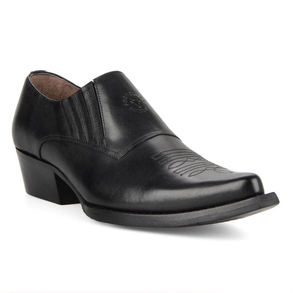 Footcourt- Black Cowboy Shoes Western Embroidered Boots Genuine Leather ...