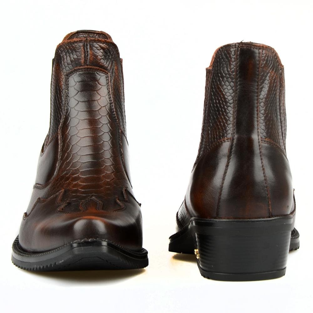 Footcourt- Brown Cowboy Ankle Boots for Men Snip Toe Texas Boots ...