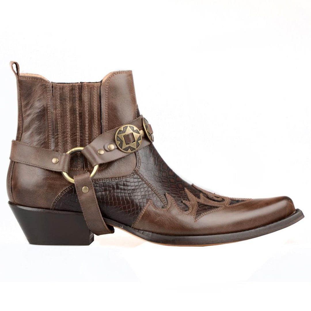 Footcourt New Brown Cowboy Boots for Men Real Leather Western Ankle ...