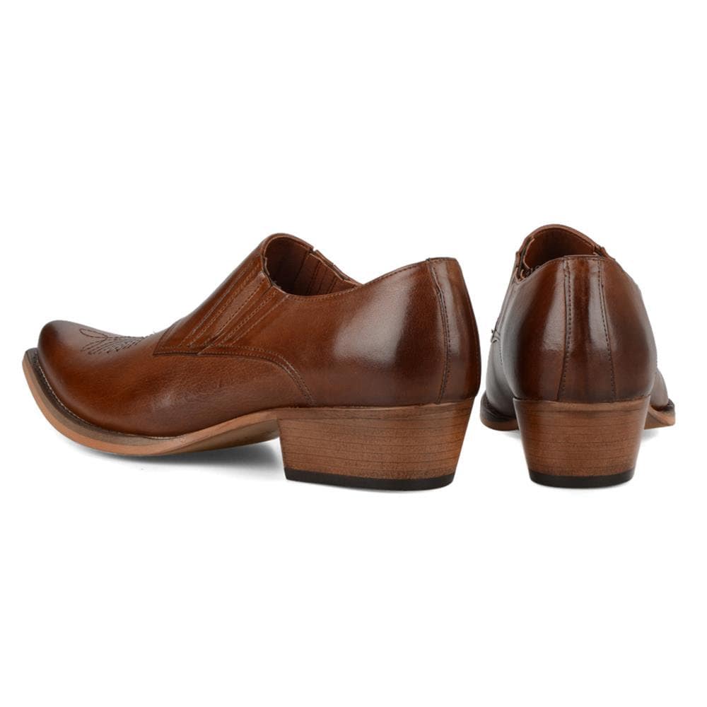 Footcourt- Tan Cowboy Shoes Western Embroidered Boots Genuine Leather ...