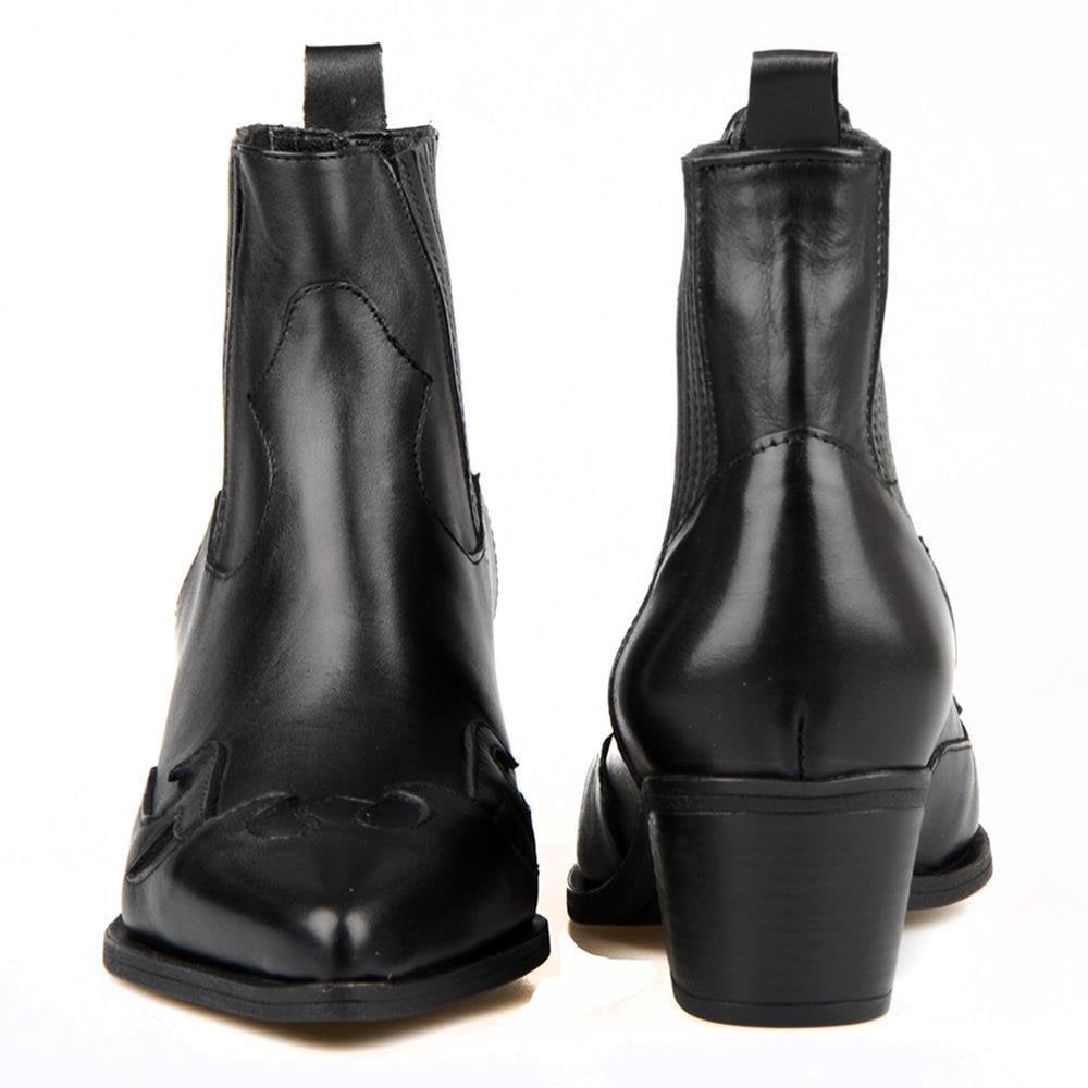 Footcourt- Black Western Women Ankle Boots Genuine Leather Short Boots ...