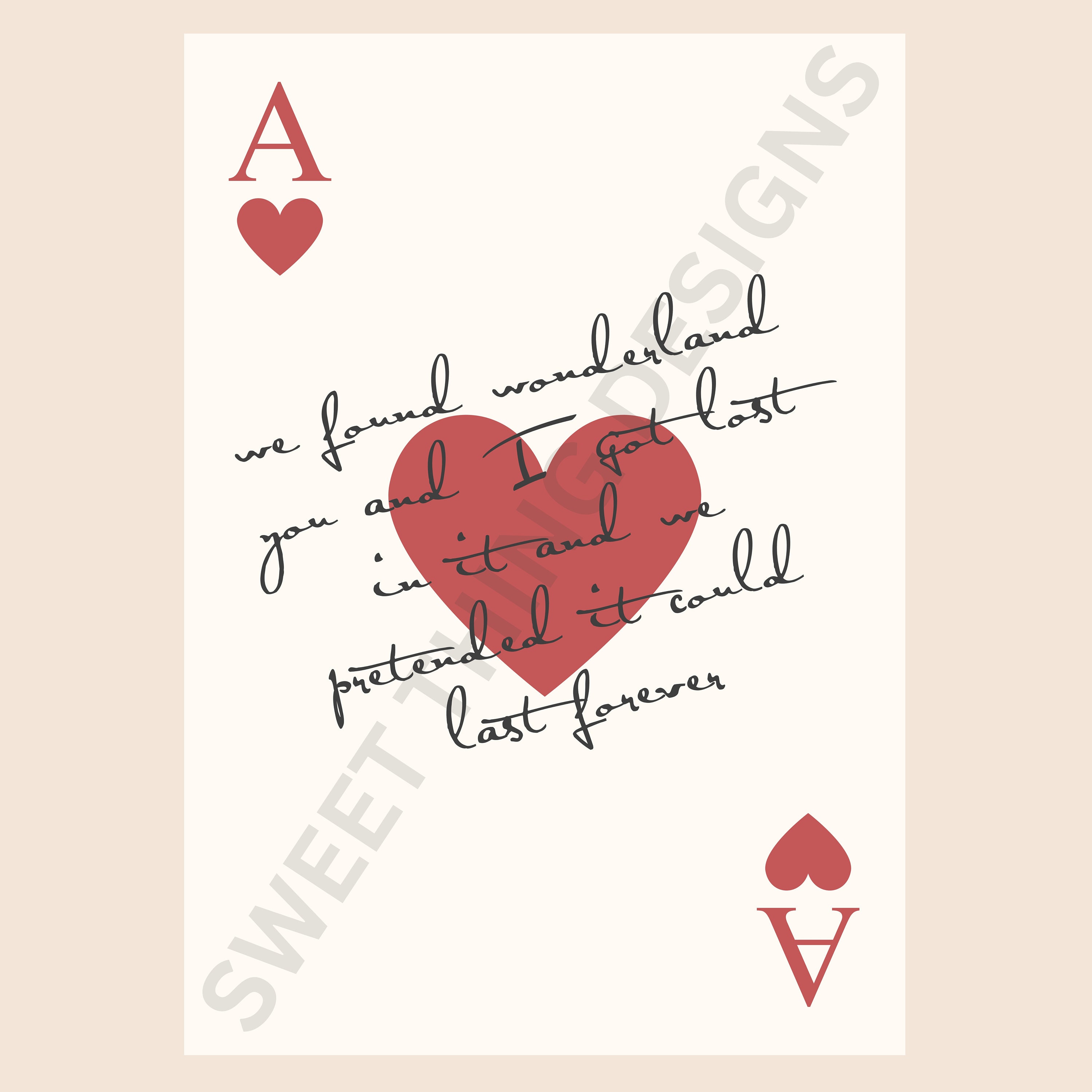 Wonderland Playing Card Poster Printable Wall Art Vintage Style Digital ...