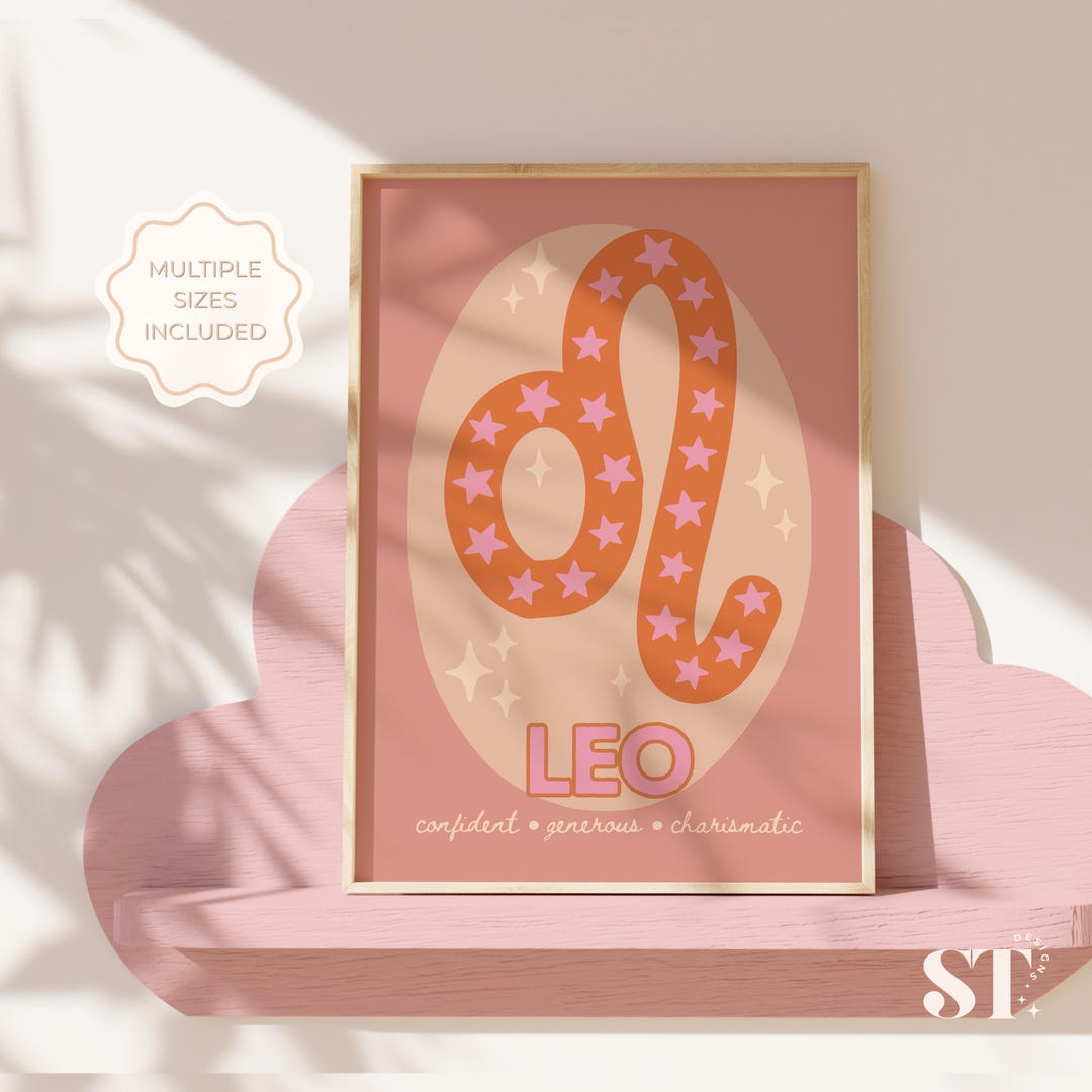 Pink Leo Zodiac Poster: Boho Astrology Nursery Art (digital Download ...