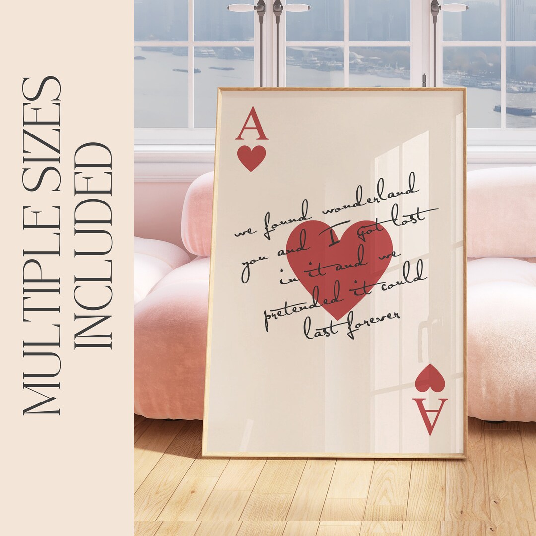 Wonderland Playing Card Poster Printable Wall Art Vintage Style Digital ...