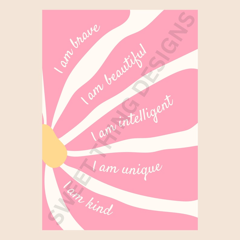 Positive Affirmations Poster Pink Printable Wall Art Digital Download ...