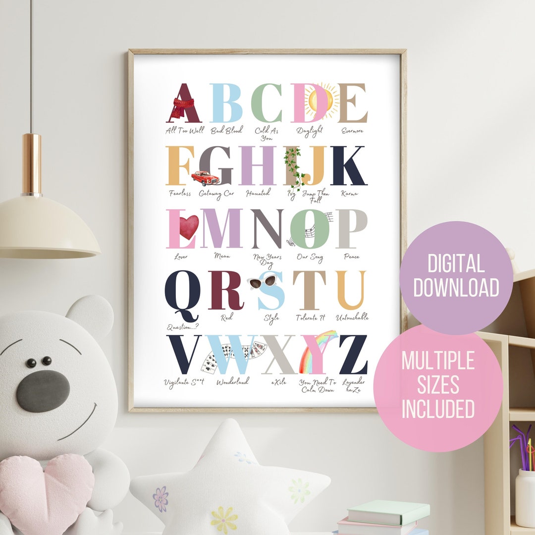 Taylor Swift Alphabet Poster Printable Wall Art Digital - Etsy Australia