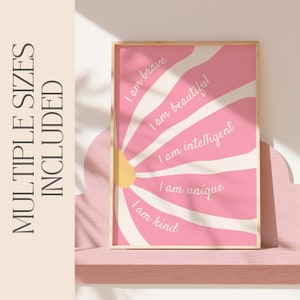 Positive Affirmations Poster Pink Printable Wall Art Digital Download ...