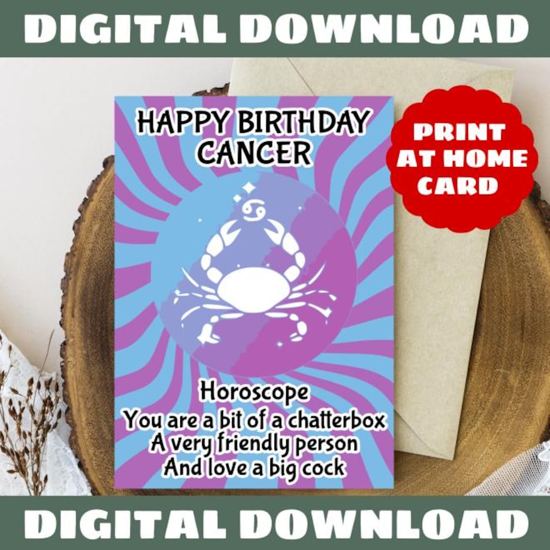 Horoscope Cancer Birthday Card, Funny Birthday Card, Digital Download, Print at Home, - Etsy