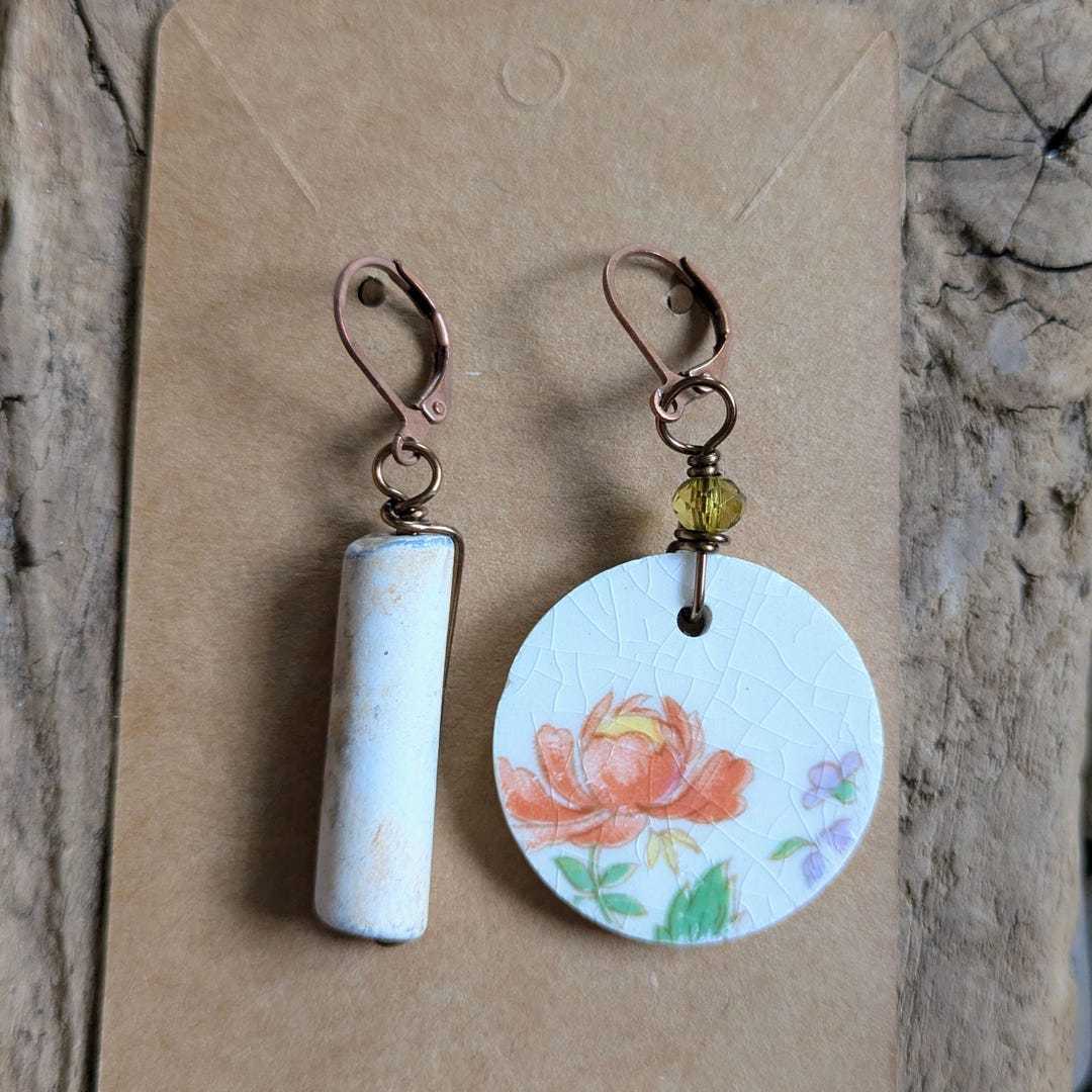 Handmade Upcycled Vintage Floral Plate and Clay Pipe Earrings Combined ...