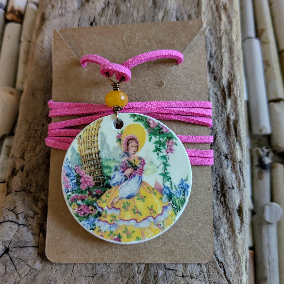 Handmade Upcycled Vintage Floral Lady Plate Pendant Necklace Combined ...