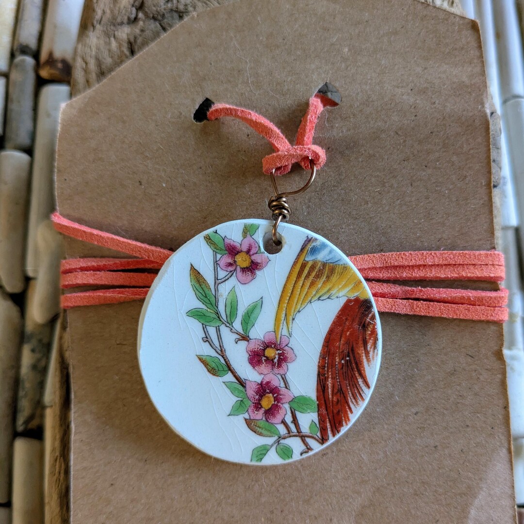 Handmade Upcycled Vintage Floral Plate Pendant Necklace Combined With ...