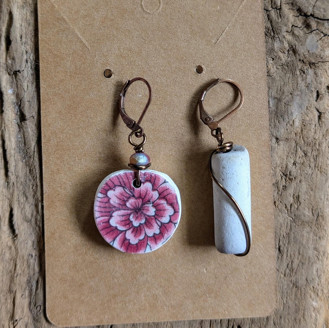 Handmade Upcycled Vintage Floral Pottery and Clay Pipe Earrings ...