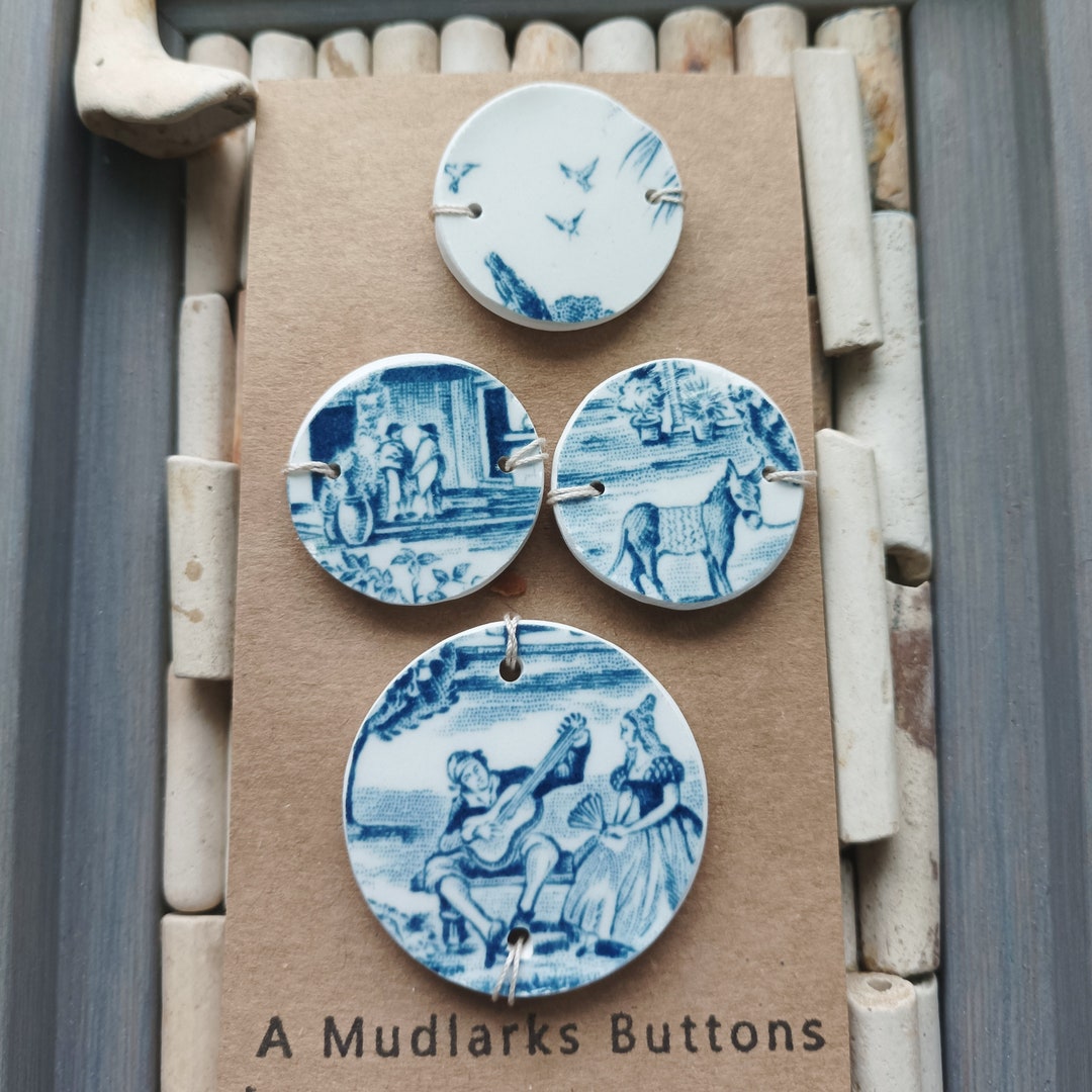 4 X Handmade Upcycled Vintage Plate Buttons Featuring Scenes. SN8 - Etsy