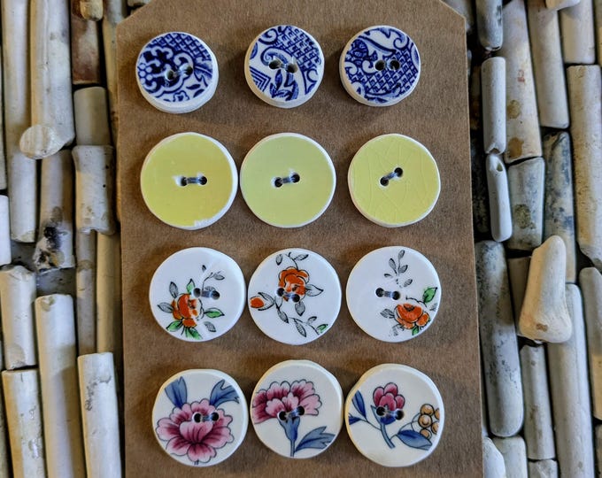 12 X Handmade Upcycled Vintage Plate Buttons Mixed Packed of 4 Sets of ...
